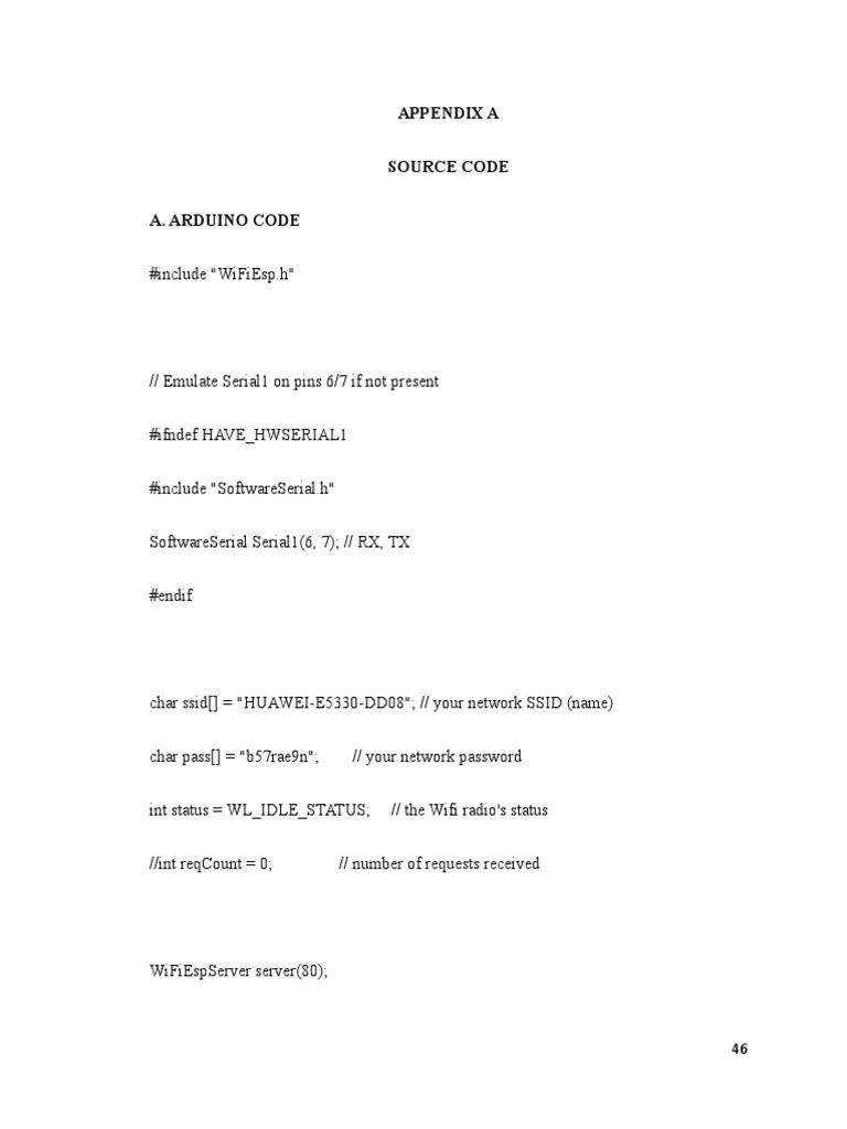 Appendix A Source Code A. Arduino Code | PDF | Internet Standards ...