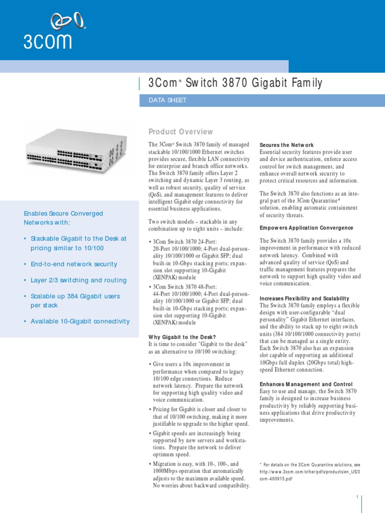 DataSheet 3 Com | PDF | Network Switch | Computer Network