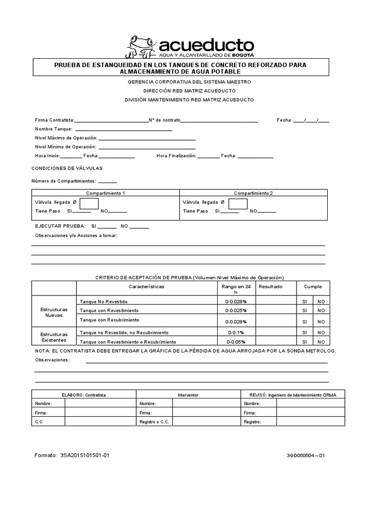 Formato para Pruebas de Estanqueidad | PDF