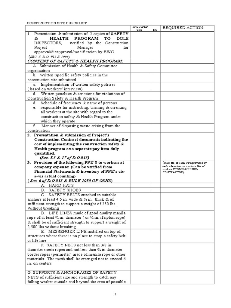 Construction Checklist | PDF | Nursing | Safety