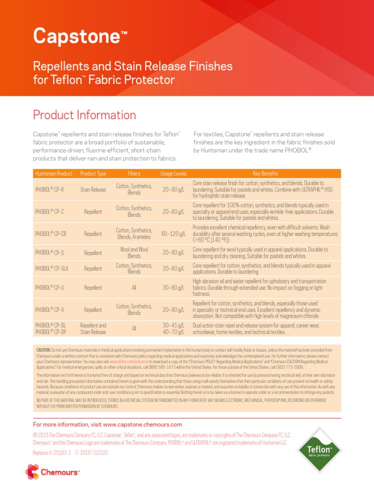 Chemours Capstone For Textiles K25183-1 | PDF | Synthetic Fiber | Textiles