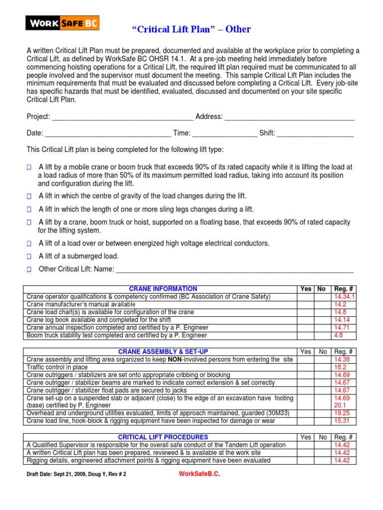 “Critical Lift Plan” – Other | Crane (Machine) | Elevator