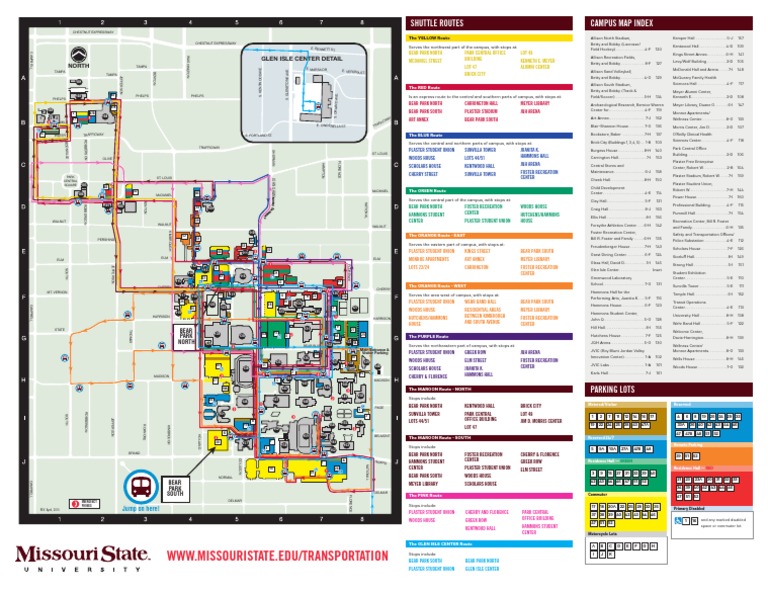 WWW - Missouristate.Edu/Transportation: Campus Map Index Shuttle Routes ...