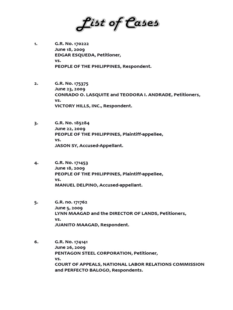 List of Cases | PDF | Constitutional Law | Legal Concepts