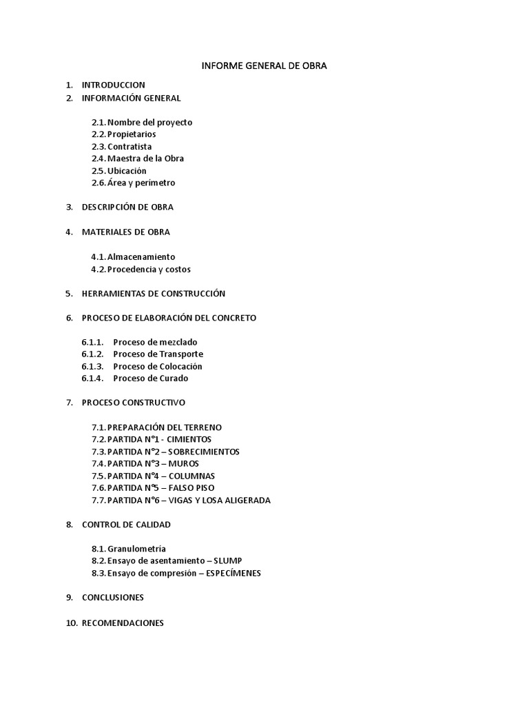 Formato de Informe Final de Obra | PDF