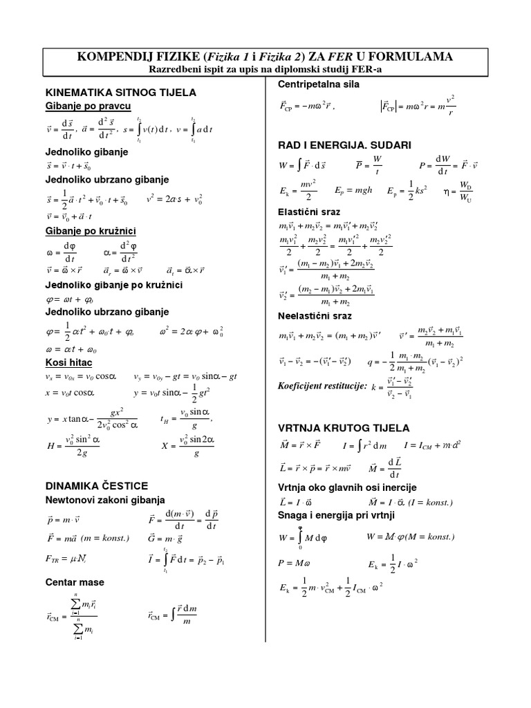 Fizika Formule PDF | PDF | Sciences et mathématiques | Technologie et ingénierie