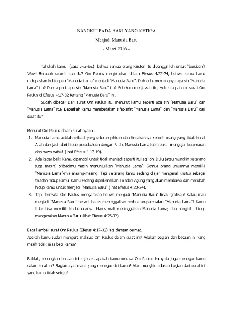Menjadi Manusia Baru Ef 4 17 - 32 | PDF
