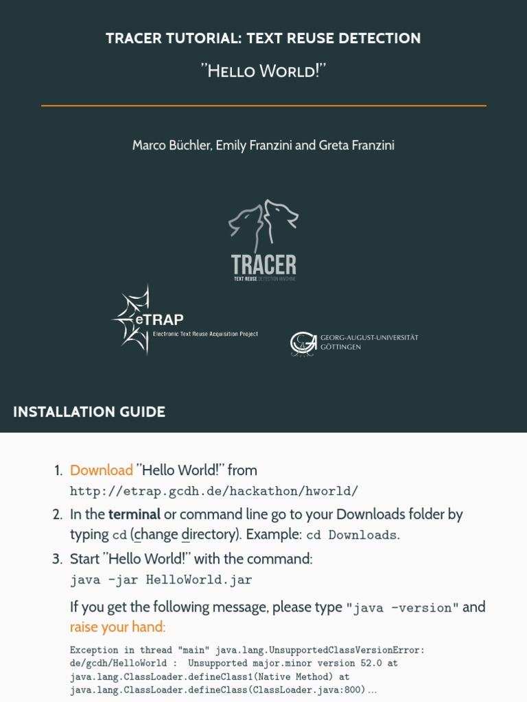 Tracer Tutorial: Text Reuse Detection: "Hello World!" | PDF