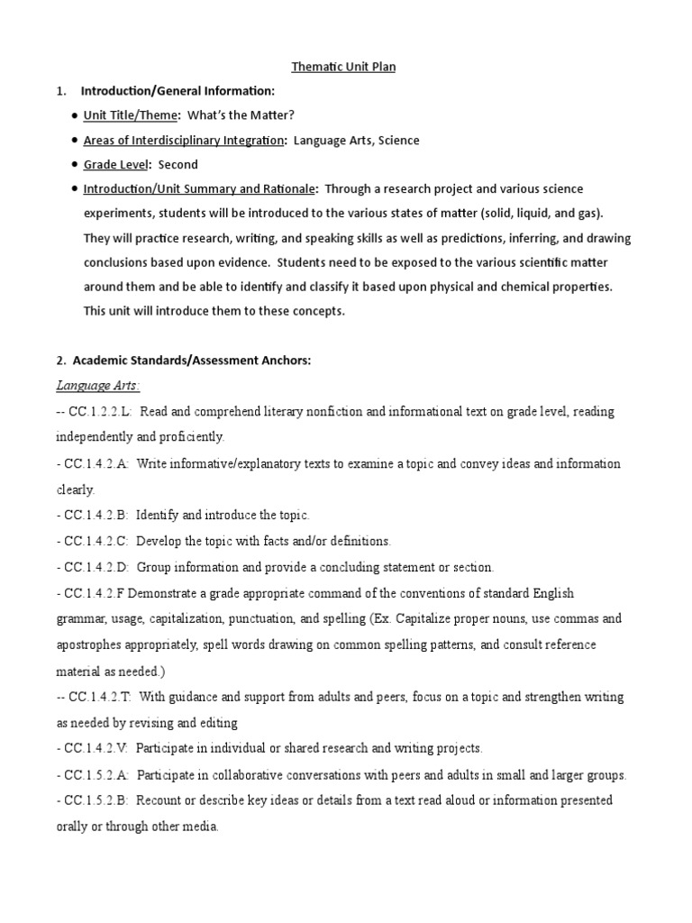 States of Matter Unit Plan | PDF | Differentiated Instruction ...