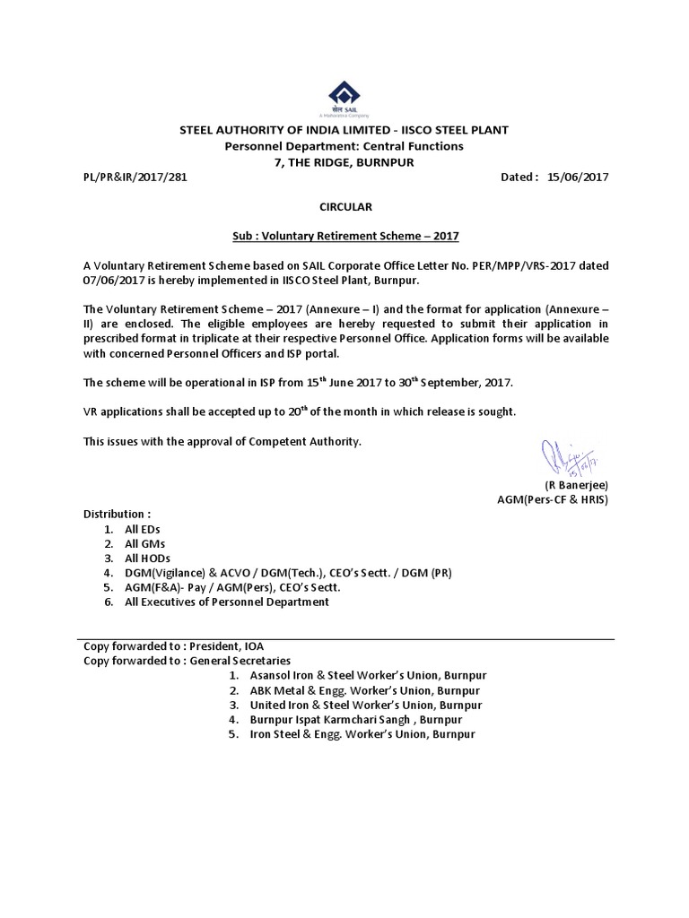 Circular - Voluntary Retirement Scheme 2017 15 Jun 2017 | PDF | Pension ...