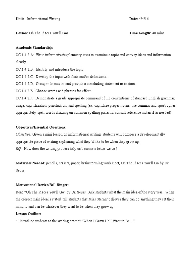 Writing Lesson Plans Informational | PDF | Brainstorming | Cognitive ...