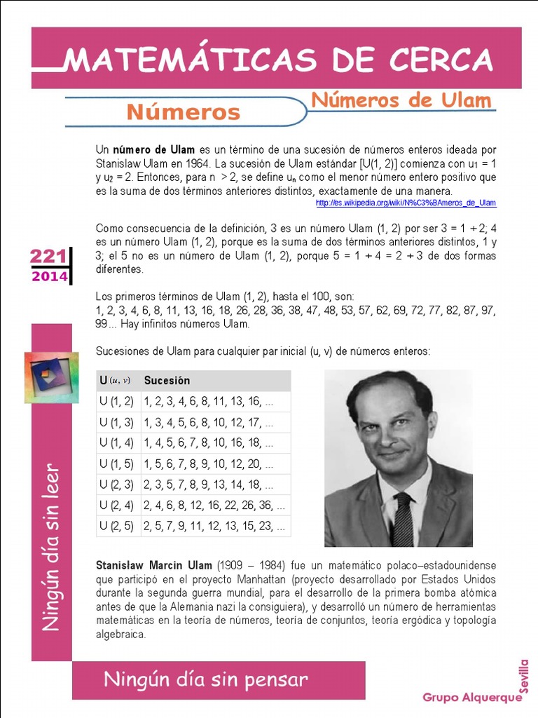 Sucesiones de números de Ulam y su origen en las investigaciones del ...