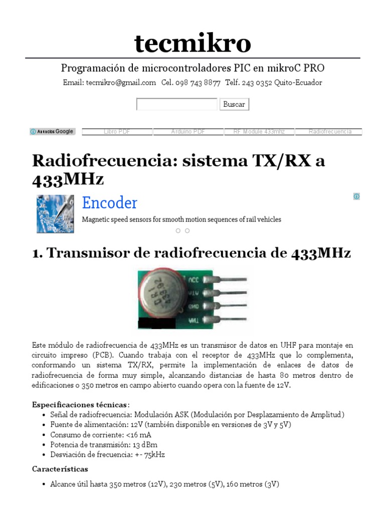 Radiofrecuencia - Sistema TX - RX A 433MHz - Tecmikro | PDF | Antena ...