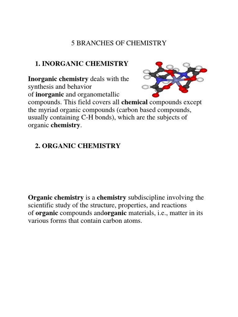 Overview of Chemistry's Five Branches | PDF | Science & Mathematics