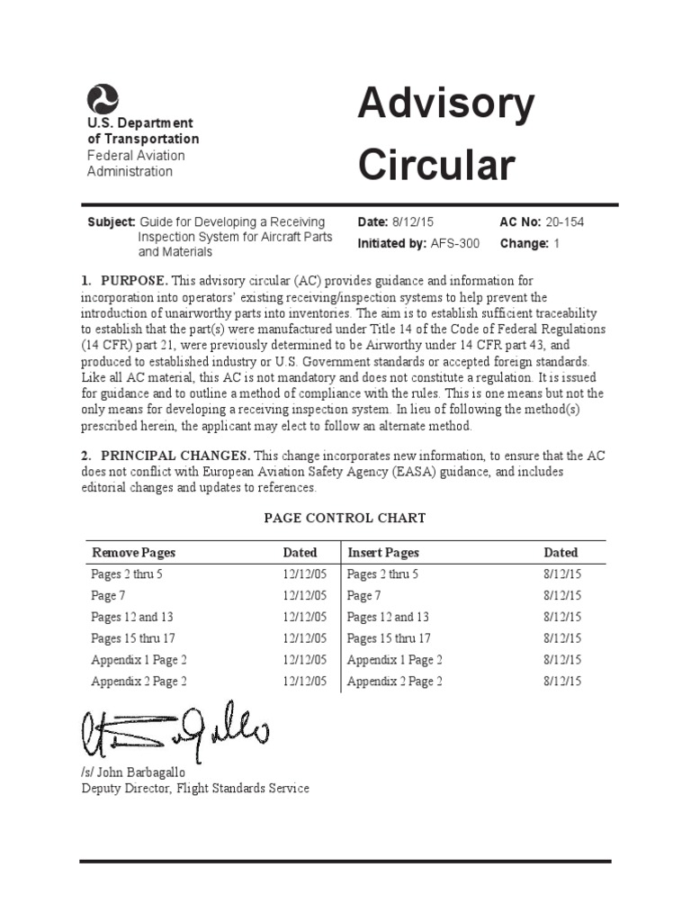 AC 20-154 CHNG - 1 - Guide For Receiving Inspection System For Aircraft ...
