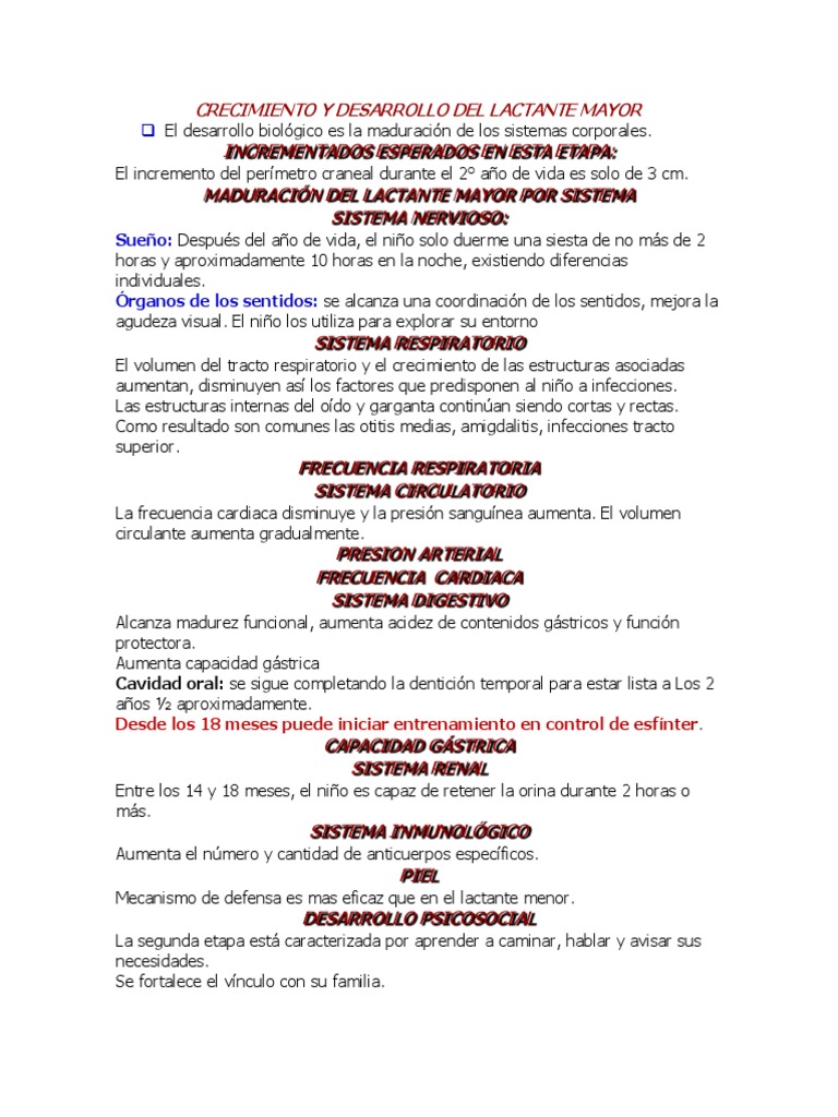 Crecimiento y Desarrollo Del Lactante Mayor | PDF | Sistema ...