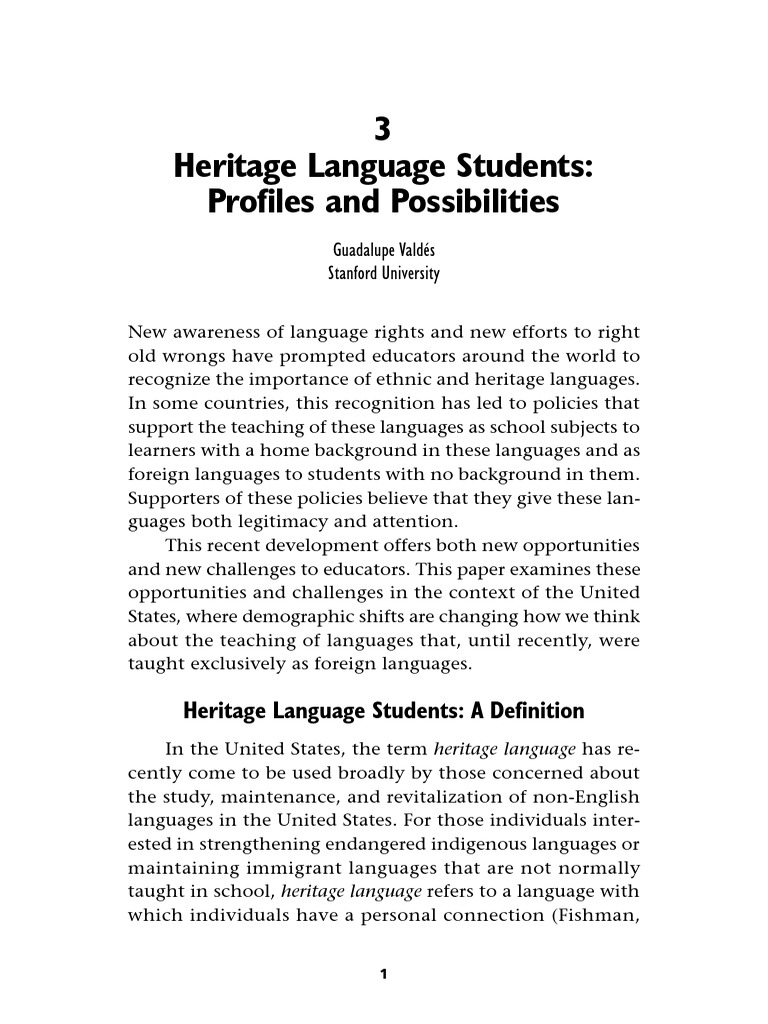 Heritage Language Students - Profiles and Possibilities - Valdés | PDF ...