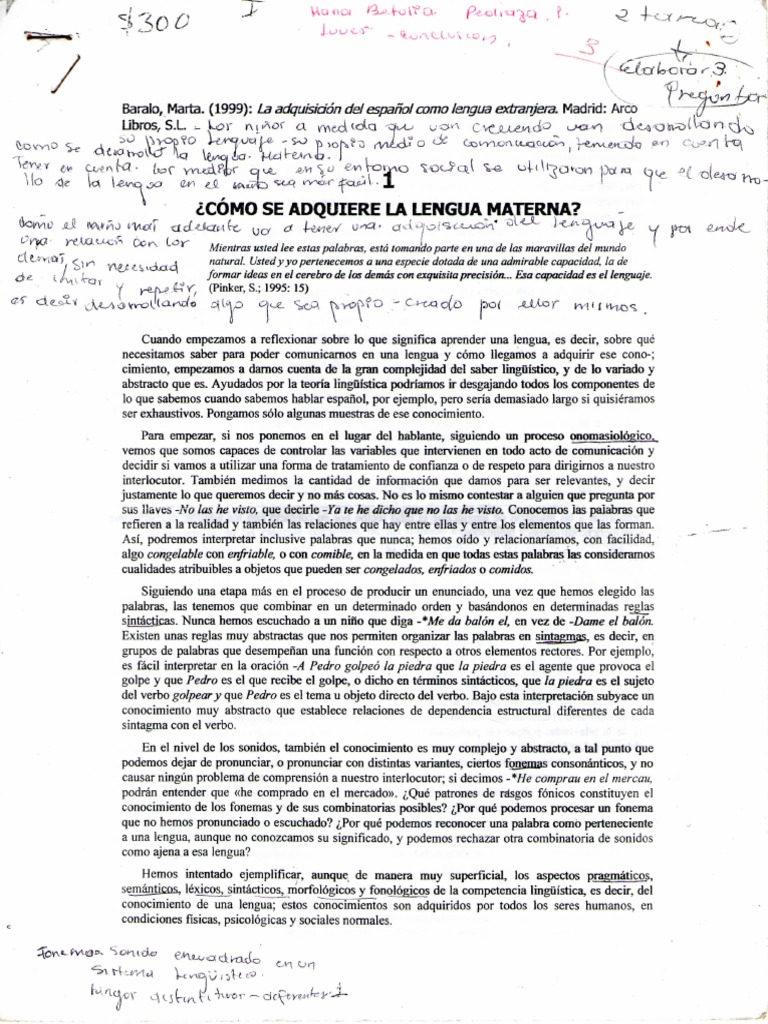 Cómo Se Adquiere La Lengua Materna (Marta Baralo) | PDF