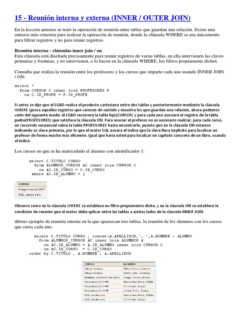 Inner Join | PDF | SQL | Bases de datos