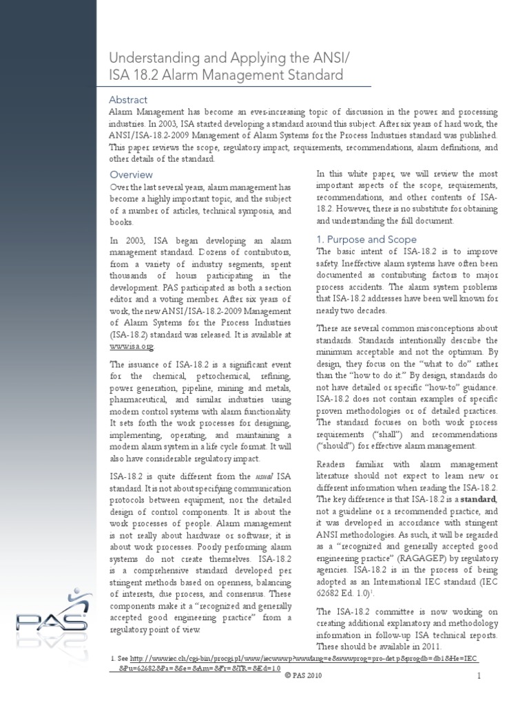 PAS Understanding ISA 18.2 PDF | PDF