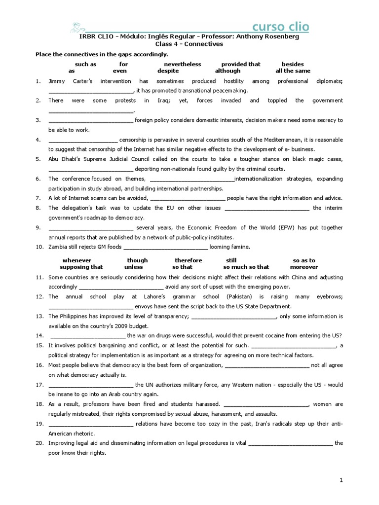 IRBR CLIO - Módulo: Inglês Regular - Professor: Anthony Rosenberg Class ...