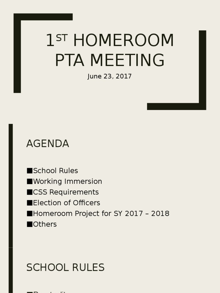 1st Homeroom PTA Meeting Agenda | PDF | Schools | Business