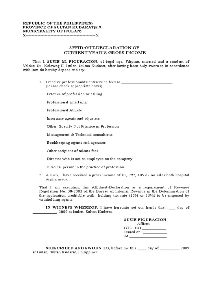 Affidavit of Current Year's Income | PDF | Law