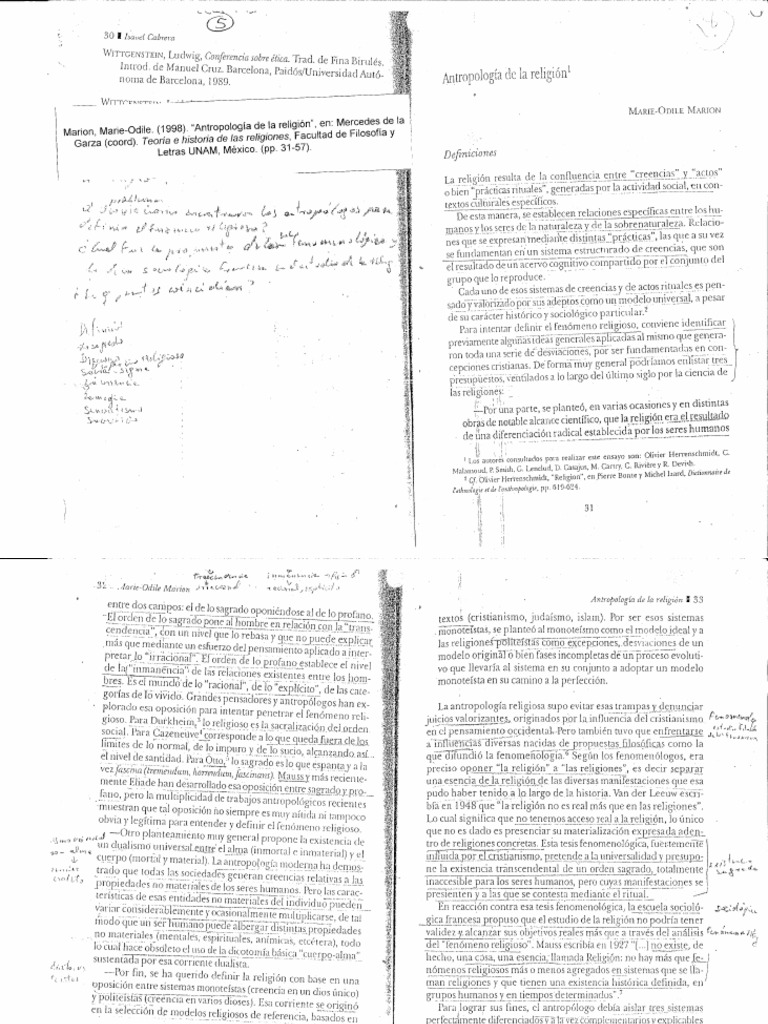 Antropologu00EDa de La Religiu00F3n - Marion Odile PDF | PDF