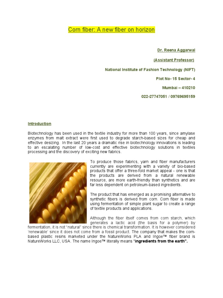 Corn Fiber | PDF | Textiles | Yarn