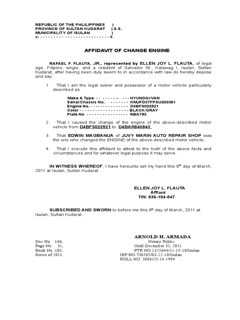 Affidavit of Change Engine
