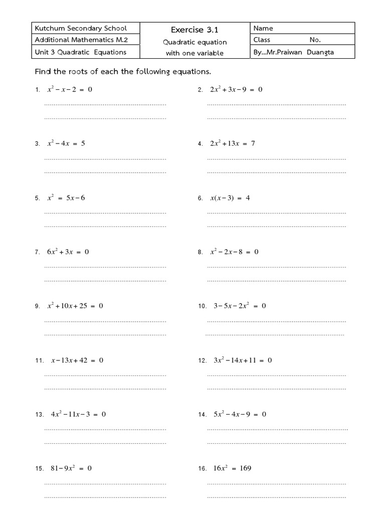 quadratic_eq.pdf | Mathematical Objects | Physics & Mathematics