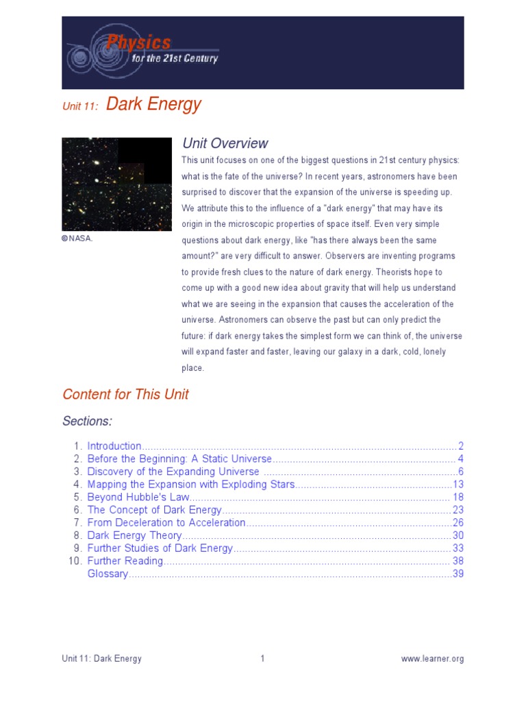 Dark Energy: Unit Overview | PDF | Dark Energy | Universe