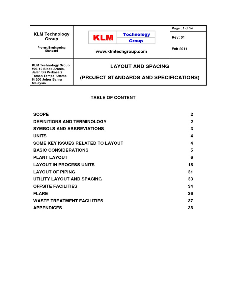 PROJECT STANDARDS AND SPECIFICATIONS Layout and Spacing Rev1.0 PDF | PDF | Valve | Petroleum