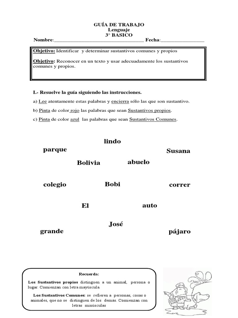 Guia de Actividades Sustantivos y Adjetivos | Adjetivo | Sustantivo