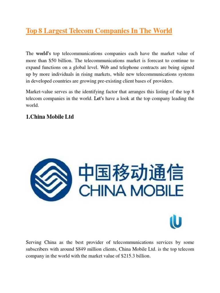 Top 8 Largest Telecom Companies in The World | PDF | Verizon ...