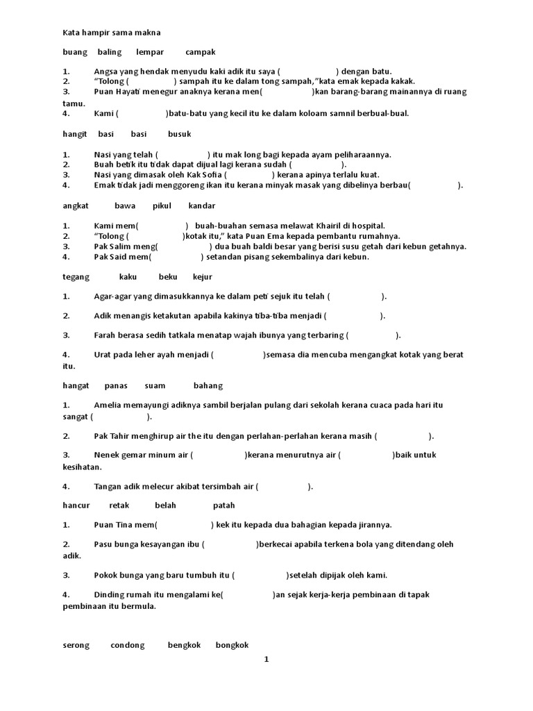 Latihan Kata Bilangan dan Sinonim | PDF