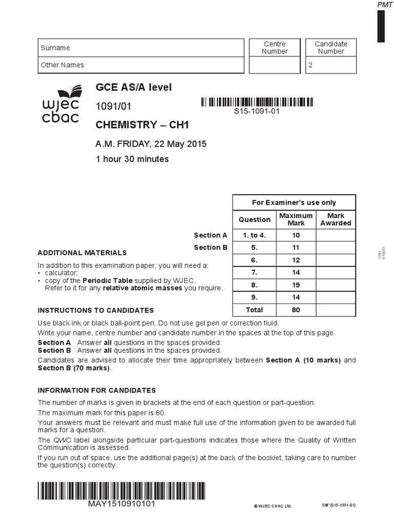 June 2015 Qp Unit 1 Wjec Chemistry A Level Nitrogen Lithium 