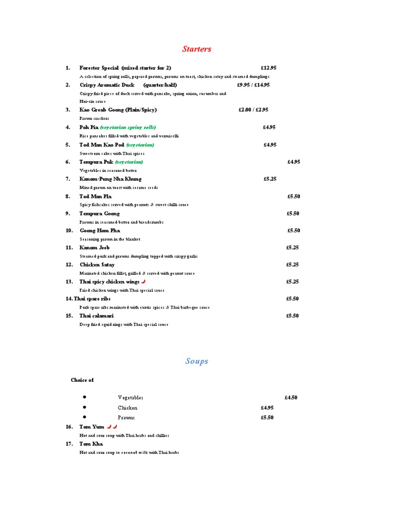 Starters: (Vegetarian Spring Rolls) (Vegetarian) (Vegetarian) | PDF ...