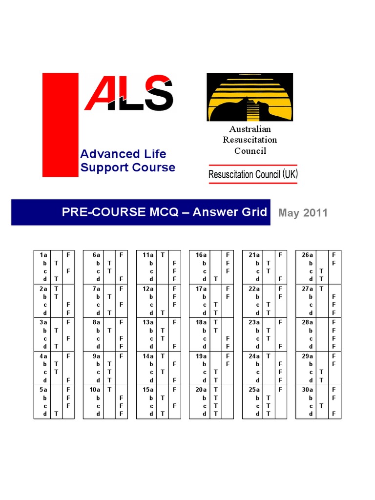 ALS Pre-Course MCQ Answer Grid | PDF