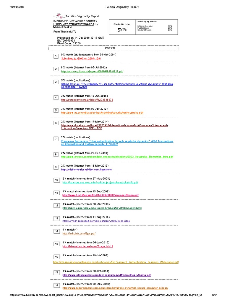 Turnitin Originality Report | Authentication | User (Computing)