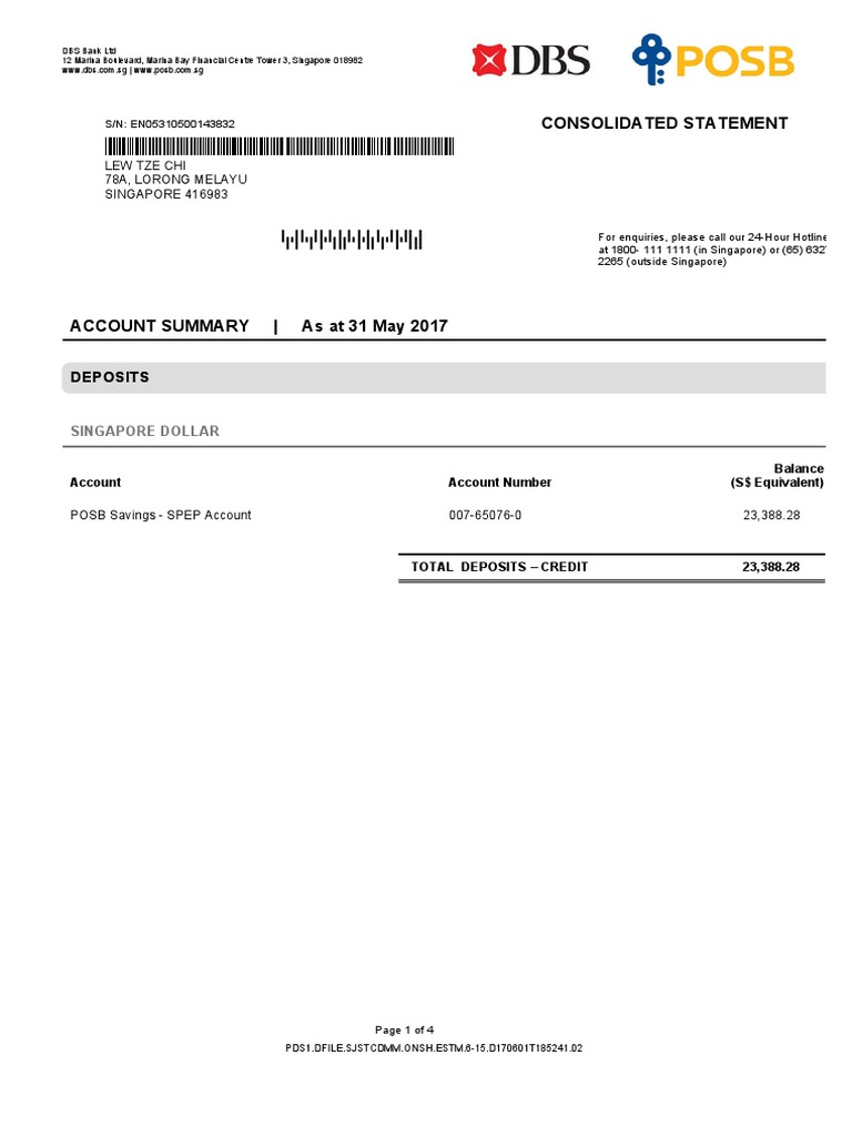 DBS Statement May 2017 | PDF | Deposit Account | Overdraft