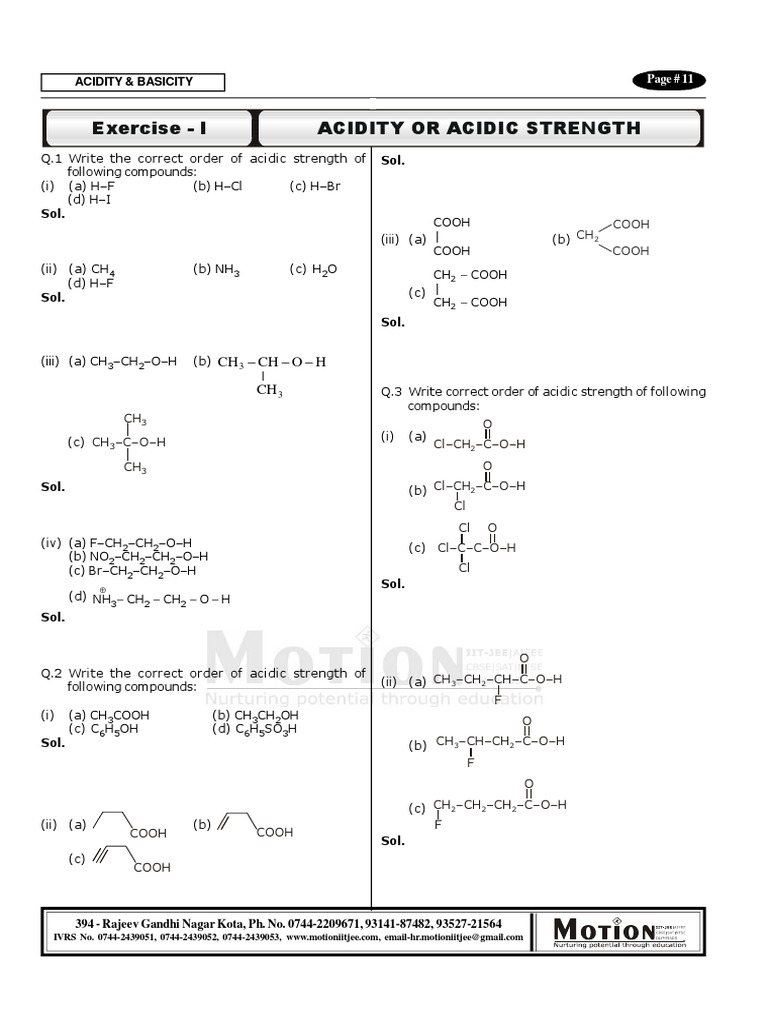 Acidity & Basicity (Exercises) | PDF | Carboxylic Acid | Acid ...