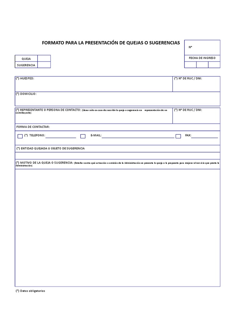 Formato Quejas y Sugerencias
