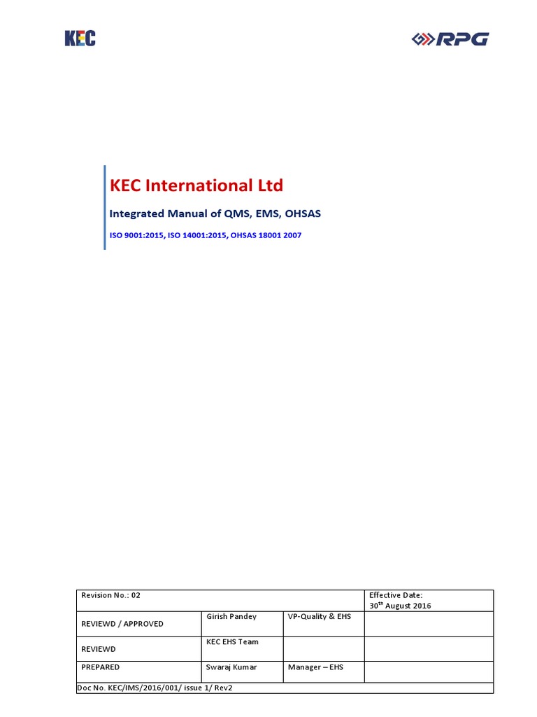 Ims Manual R1.1 | PDF | Occupational Safety And Health | Risk Management