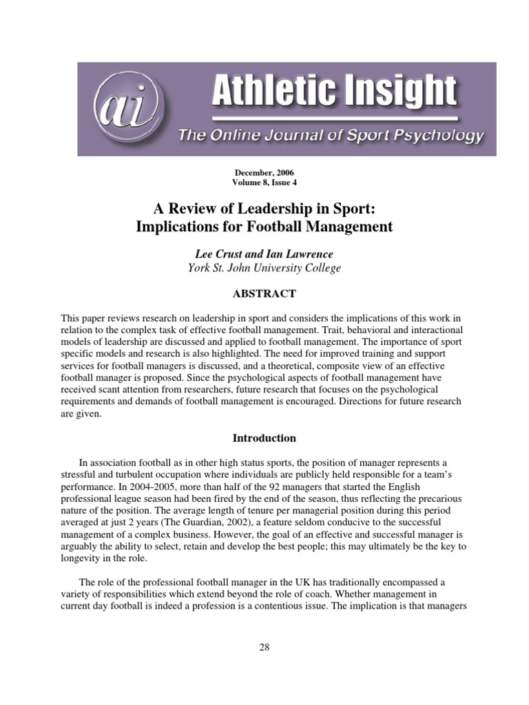 A Review of Leadership in Sport That Implications For Football ...