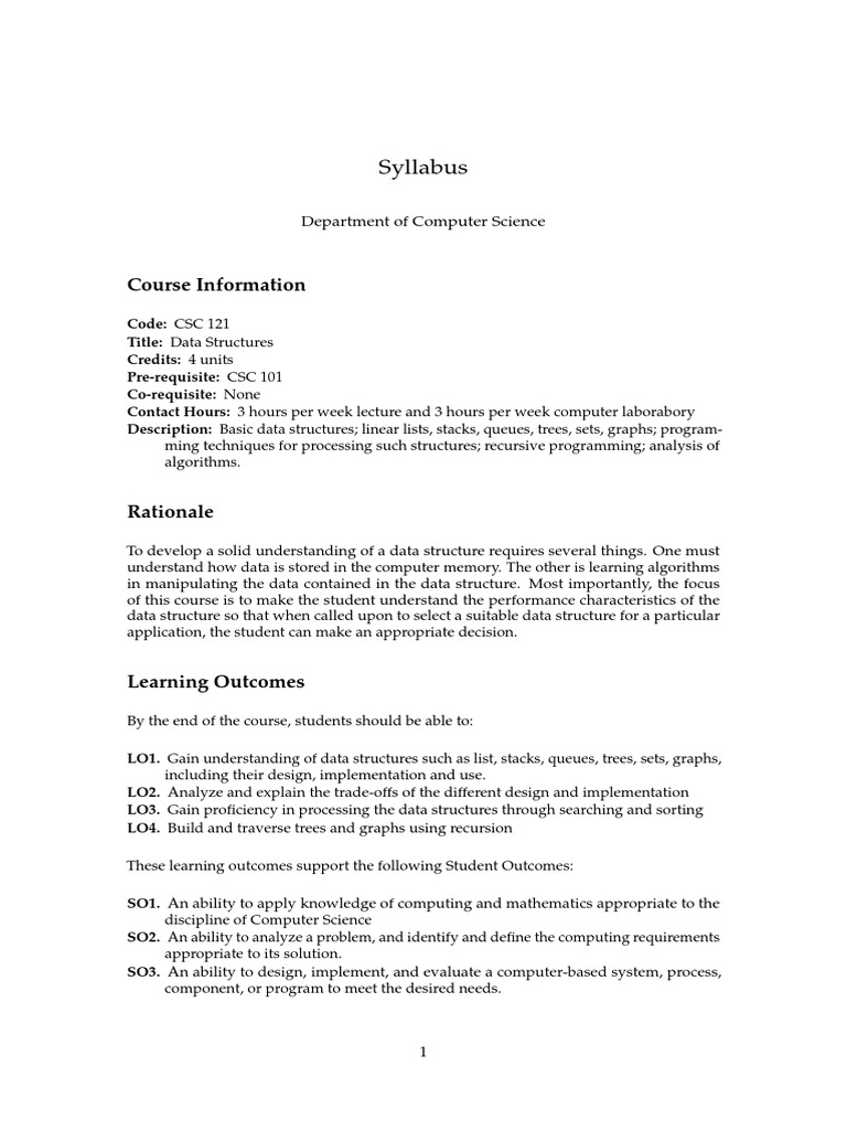 CSC 121 | PDF | Test (Assessment) | Syllabus