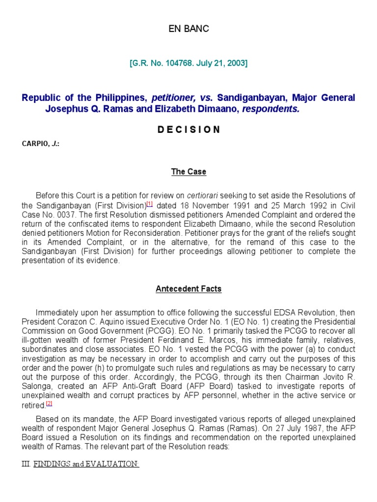 Republic of The Philippines, Petitioner, vs. Sandiganbayan, Major ...