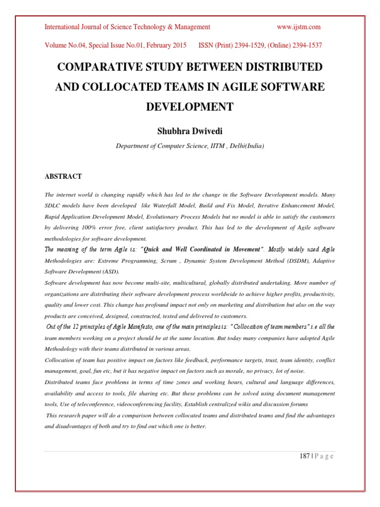 Comparative Study Between Distributed and Collocated Teams in Agile Software Development | PDF ...