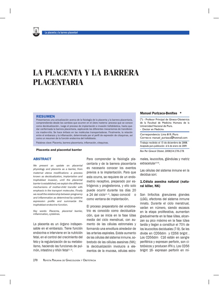 Articulo Actualizacion. La Placenta y La Barrera Placentaria PDF | PDF | Placenta | Implantación ...