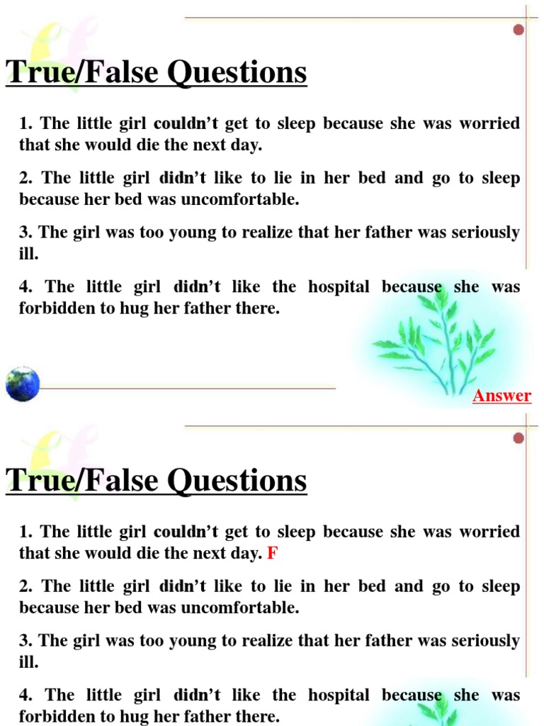True False Girl Father Hospital | PDF